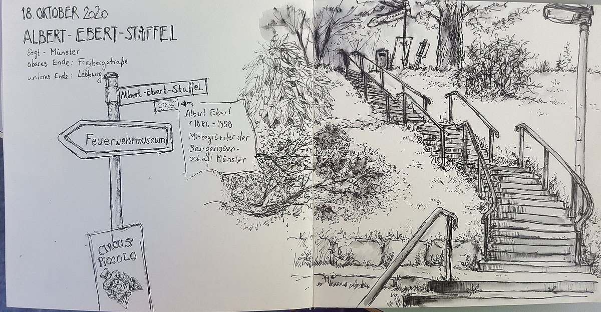 Stuttgarter Stäffele, gezeichnet von den Urban Sketchers ...